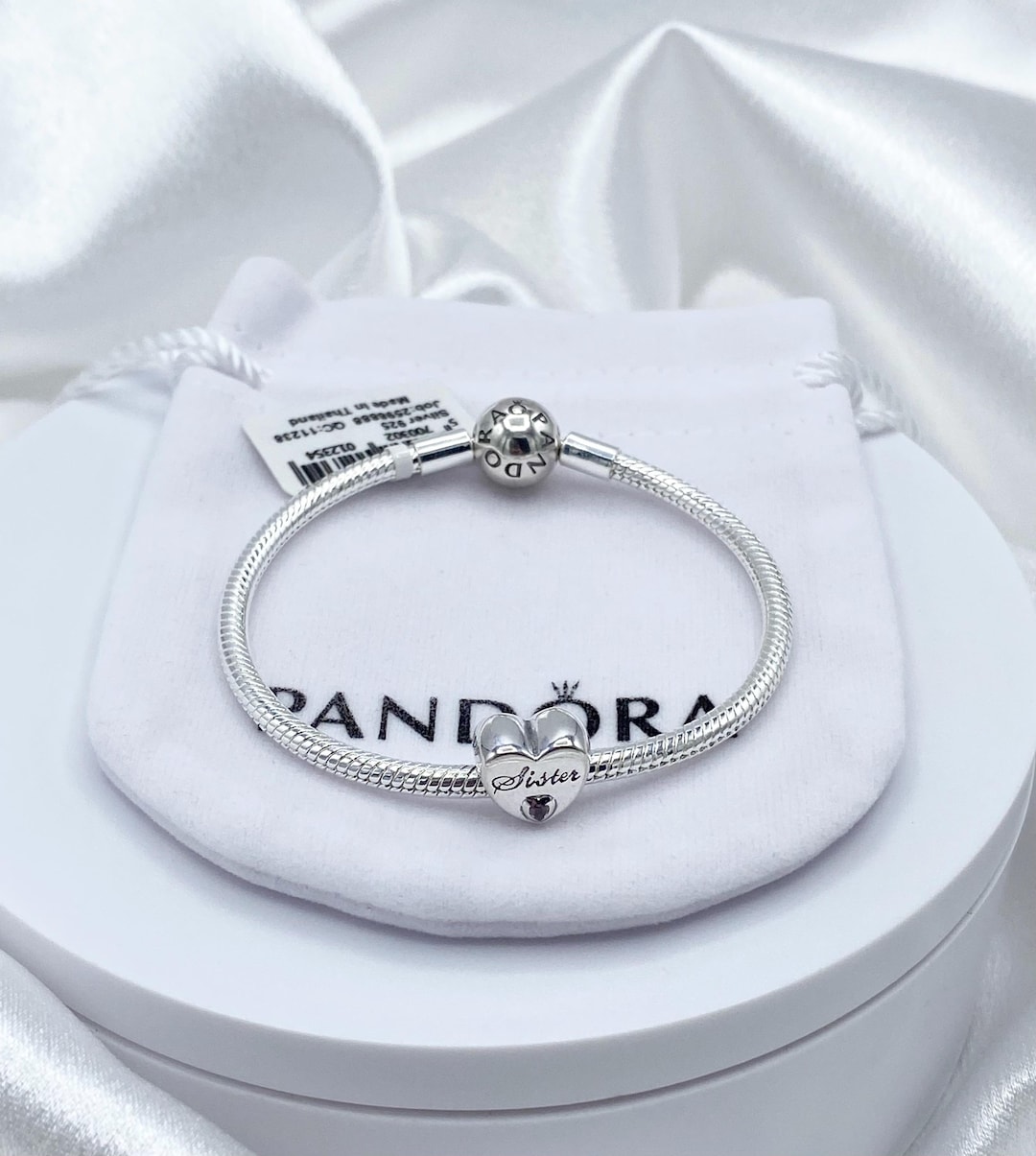 Pandora Moments Smooth Snake Chain Charm Bracelet With Sister Heart ...