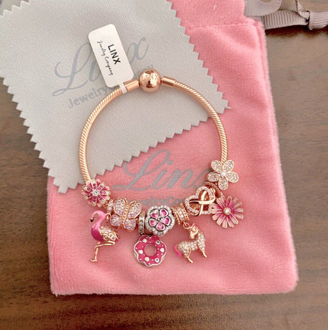 Linx Rose Gold Bracelet With Pink and Cubic Zirconia Themed Charms - Etsy