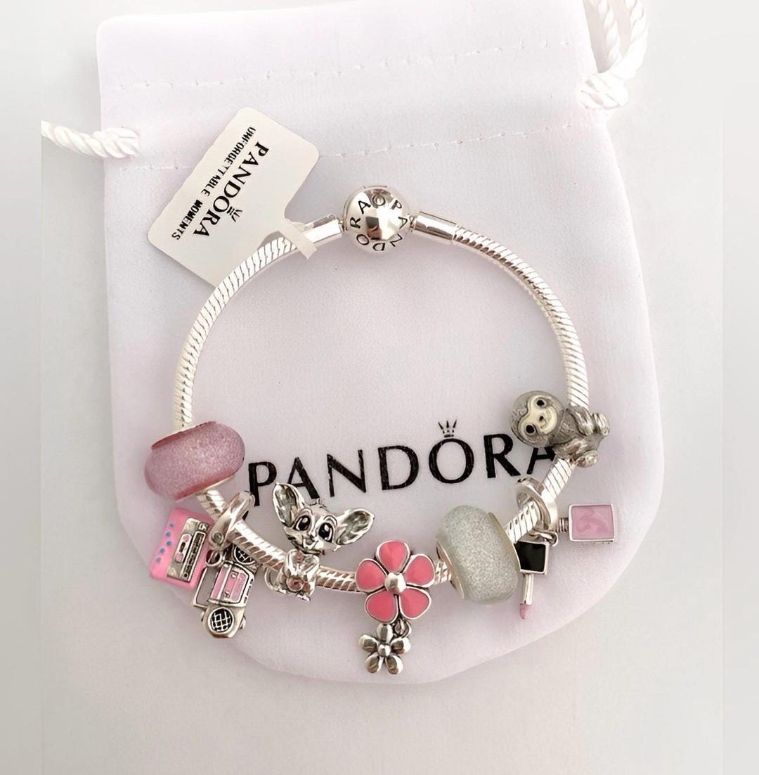 Pandora Moments Smooth Snake Chain Bracelet With Pink Themed Charms ...