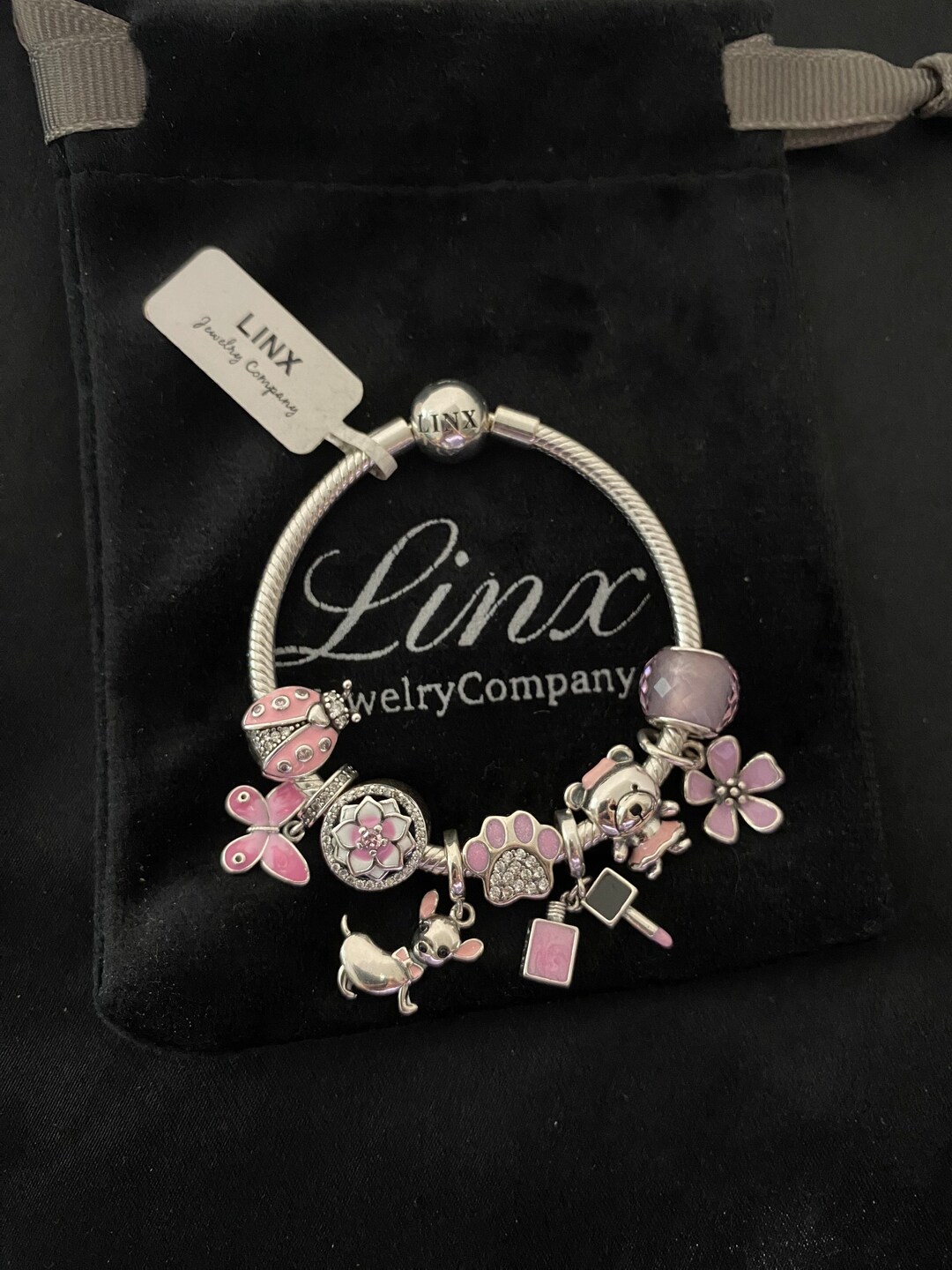 Linx Snake Chain Bracelet With Pink Themed Charms - Etsy