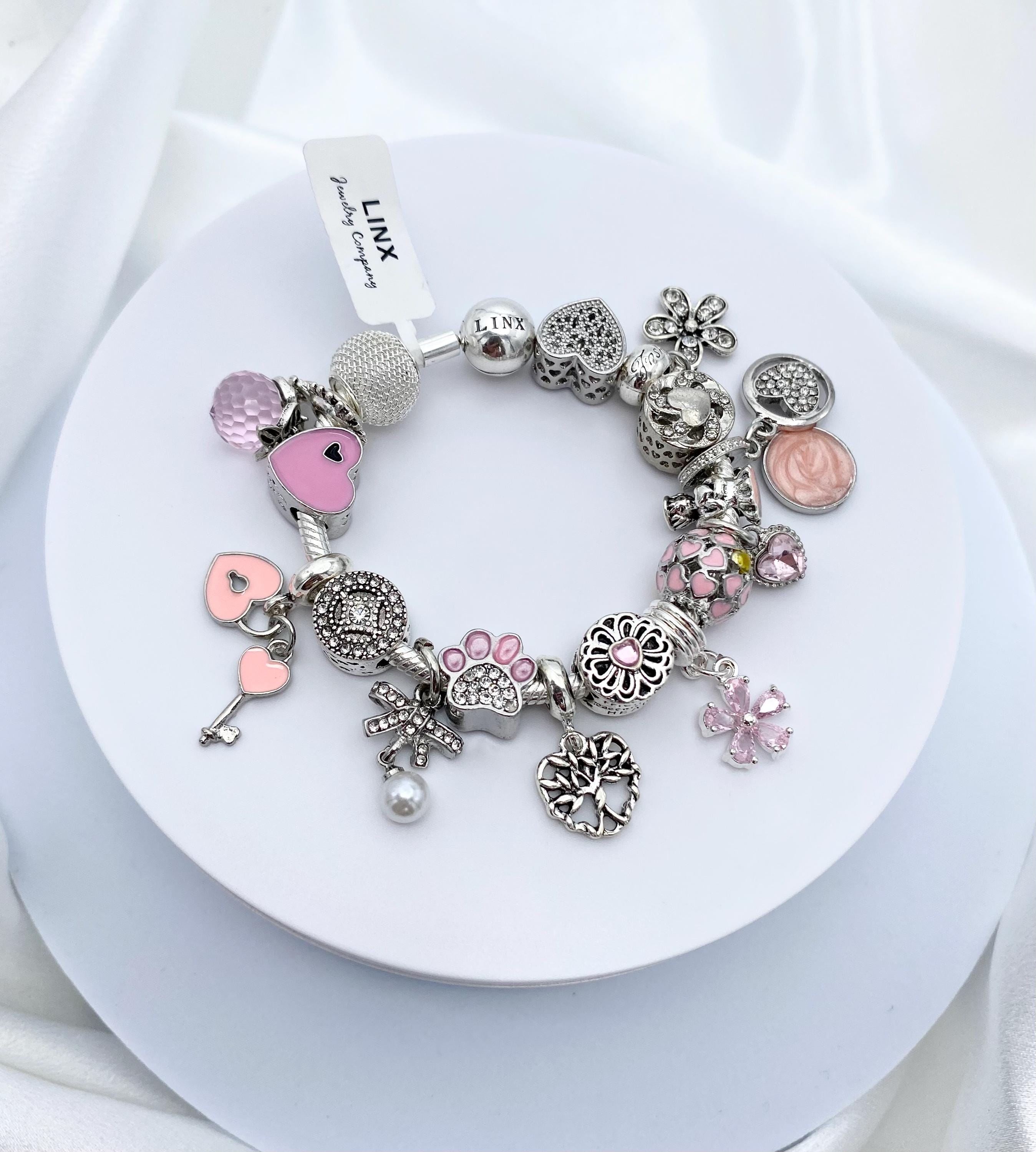 Linx Snake Chain Bracelet With Pink Themed Charms - Etsy