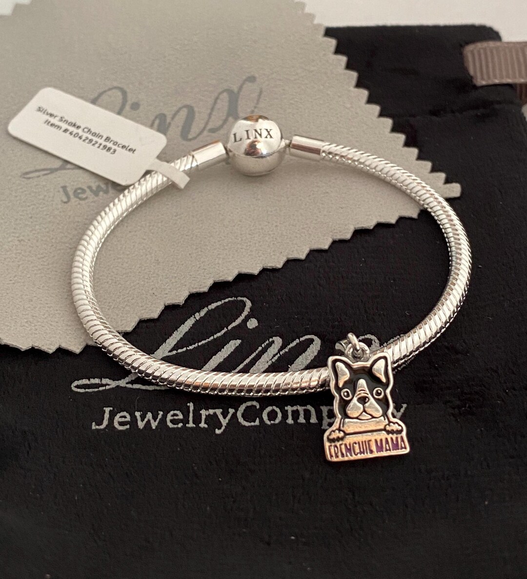 Linx Silver Snake Chain Bracelet With French Bulldog Frenchie Mama ...