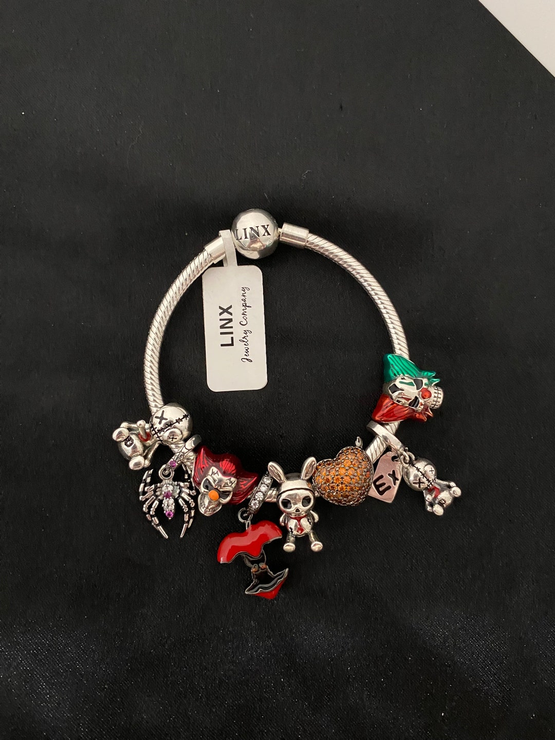 Linx Bracelet With Skull Scary Clown and Voodoo Doll Themed Charms - Etsy