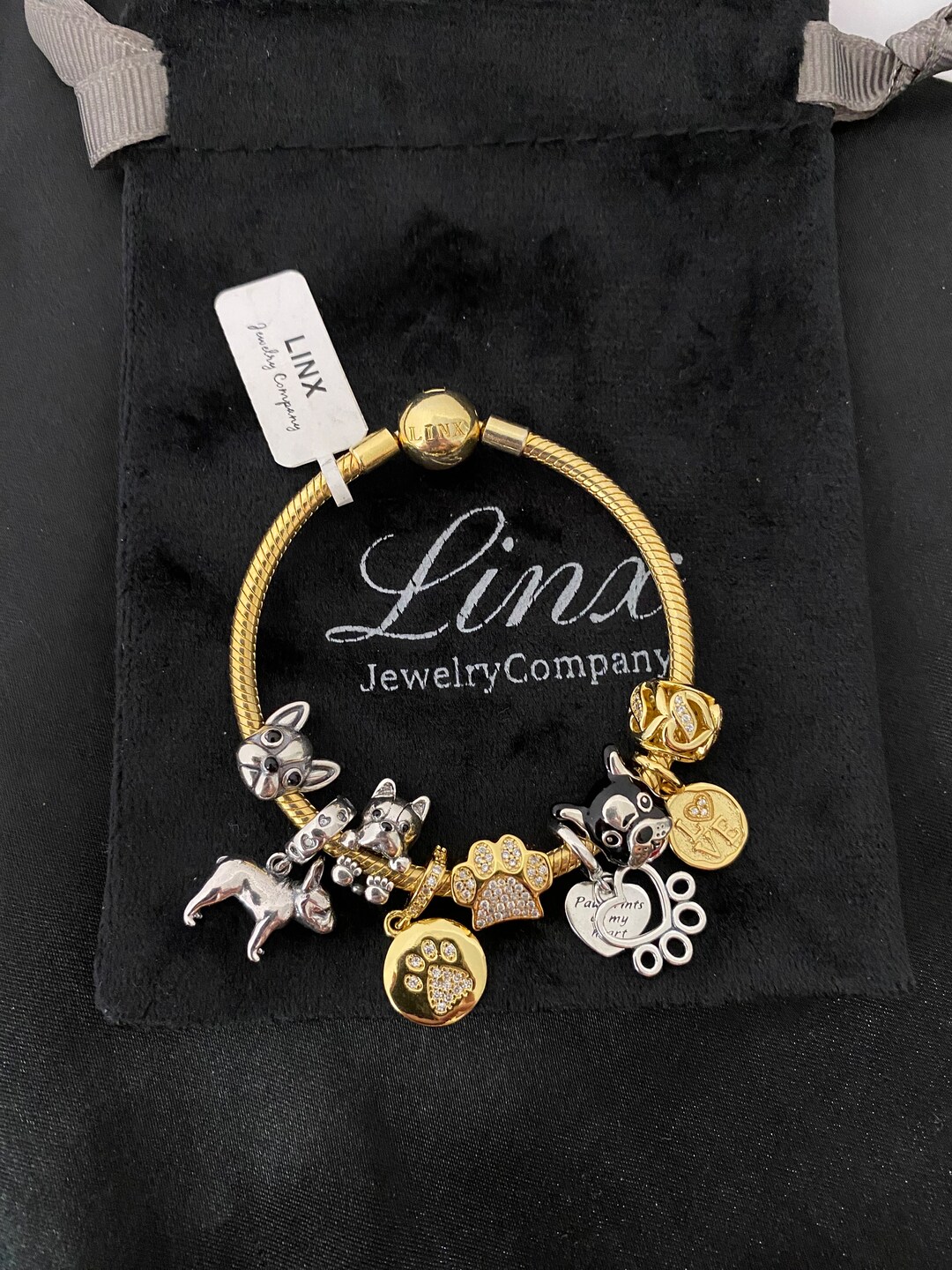 Linx Gold Bracelet With Pink French Bulldog Frenchie Themed Charms - Etsy