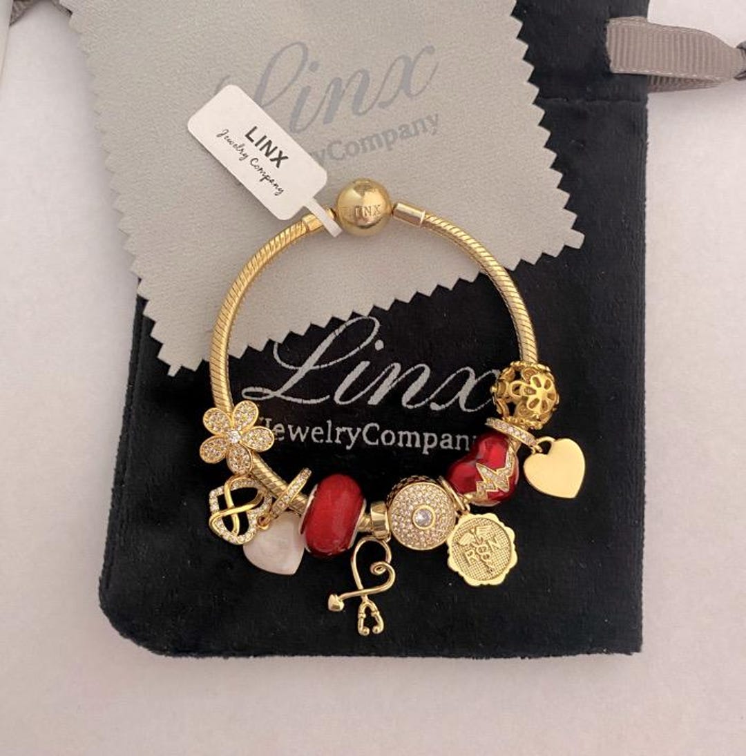 Linx Yellow Gold Snake Chain Bracelet With Gold Registered Nurse Themed ...