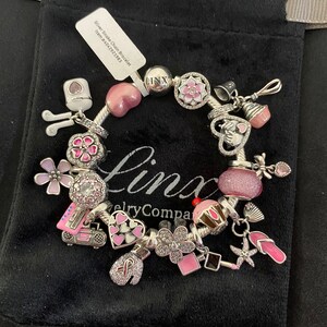 Linx Snake Chain Bracelet With Pink Themed Charms - Etsy