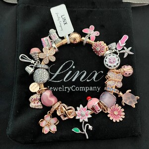 Linx Rose Gold Bracelet With Pink Rose Gold and Silver Themed Charms - Etsy
