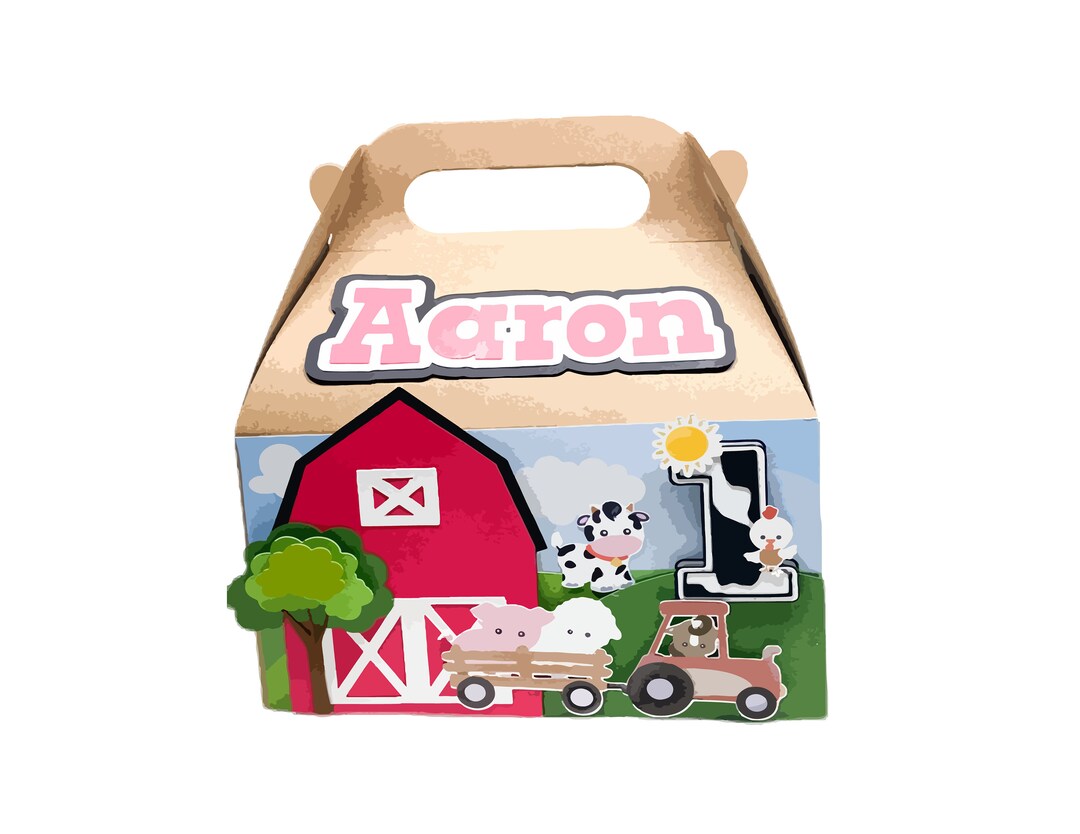 Barnyard Personalized Gable Favor Box, Animals Favor Box, Cow Gable Box ...