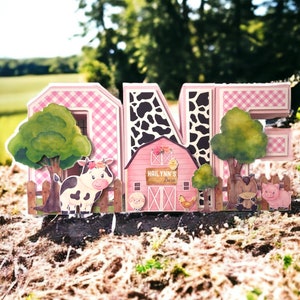 Cow Moo Pink Farm 3D Letters Photoshoot Props, Farm Theme Decorations ...