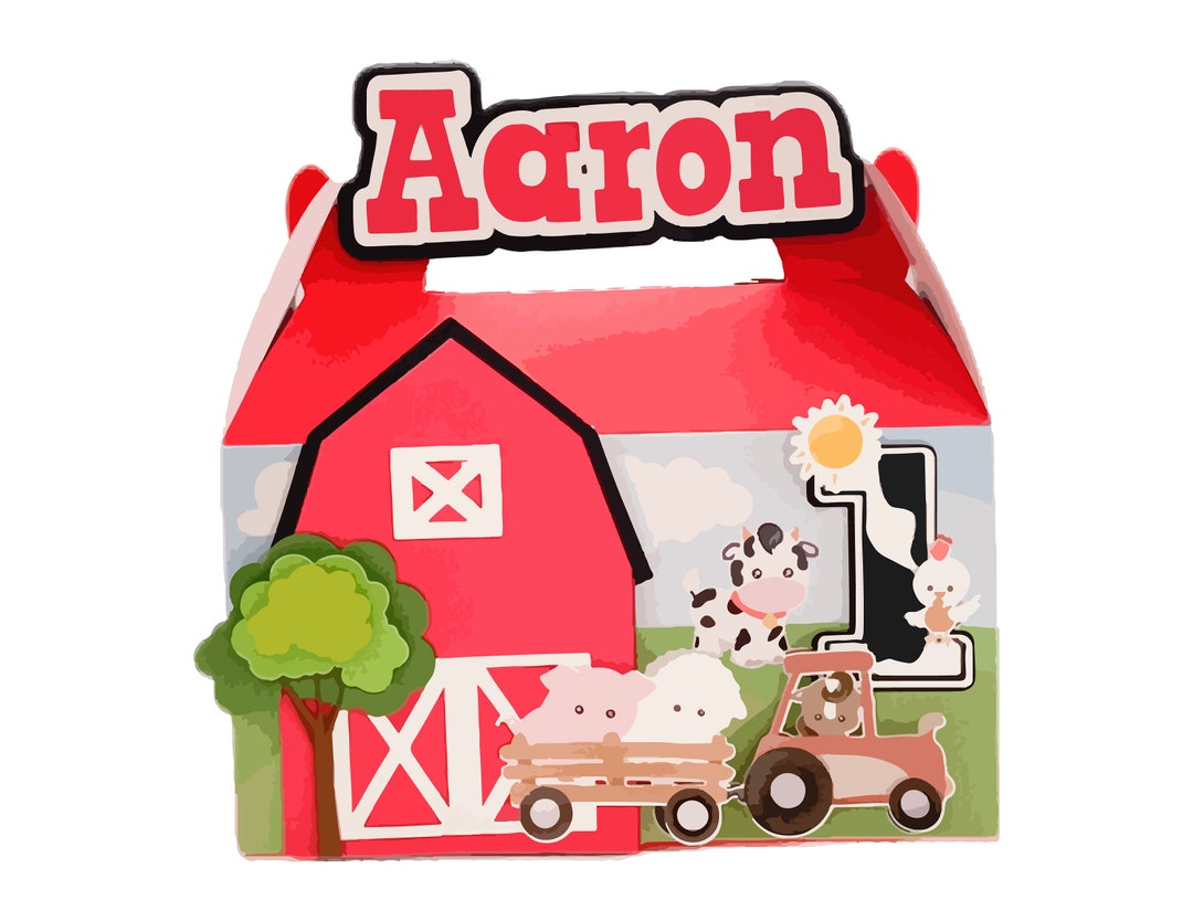 Red Barn Barnyard Gable Favor Box, Animals Party Favor Box, Cow Gable ...