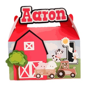 Red Barn Barnyard Gable Favor Box, Animals Party Favor Box, Cow Gable ...