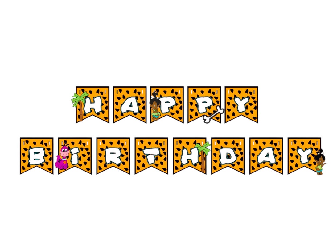 Pebbles Happy Birthday Banner Flintstone Birthday Banner - Etsy