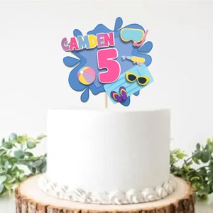 Summer Fun Personalized Cake Topper, Beach Party Birthday Topper, Pool ...