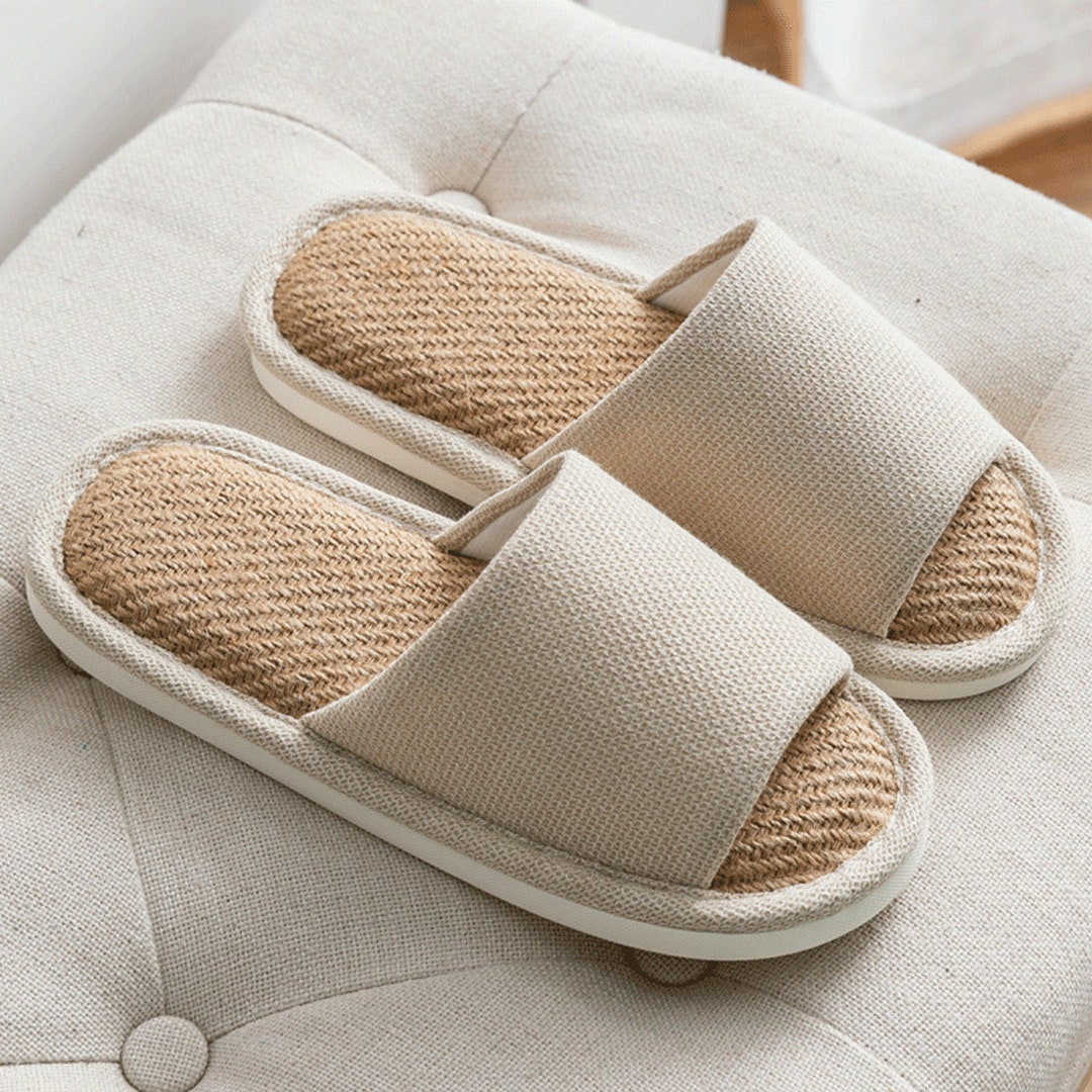 Beige Linen Slippers Slides Unisex House Linen Shoes - Etsy