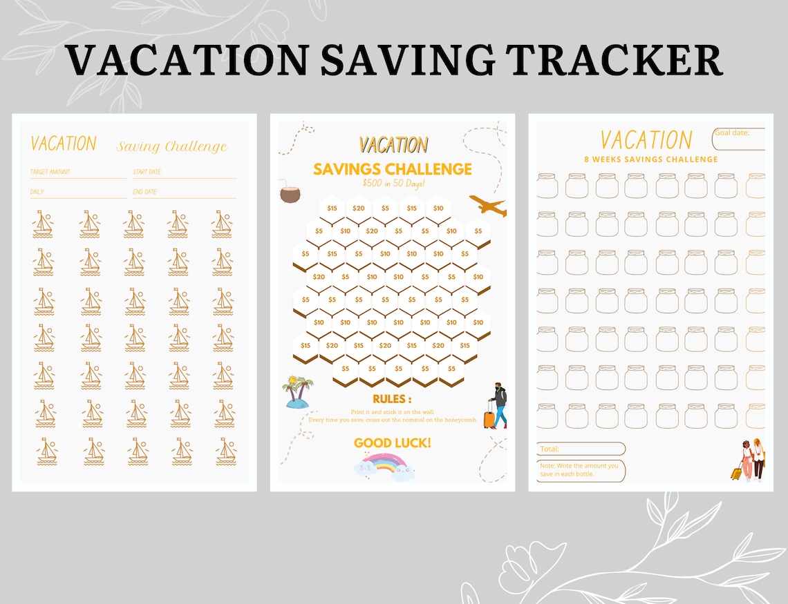 Family Vacation Savings Challenge Bundle| 5 Pages Saving Pages ...
