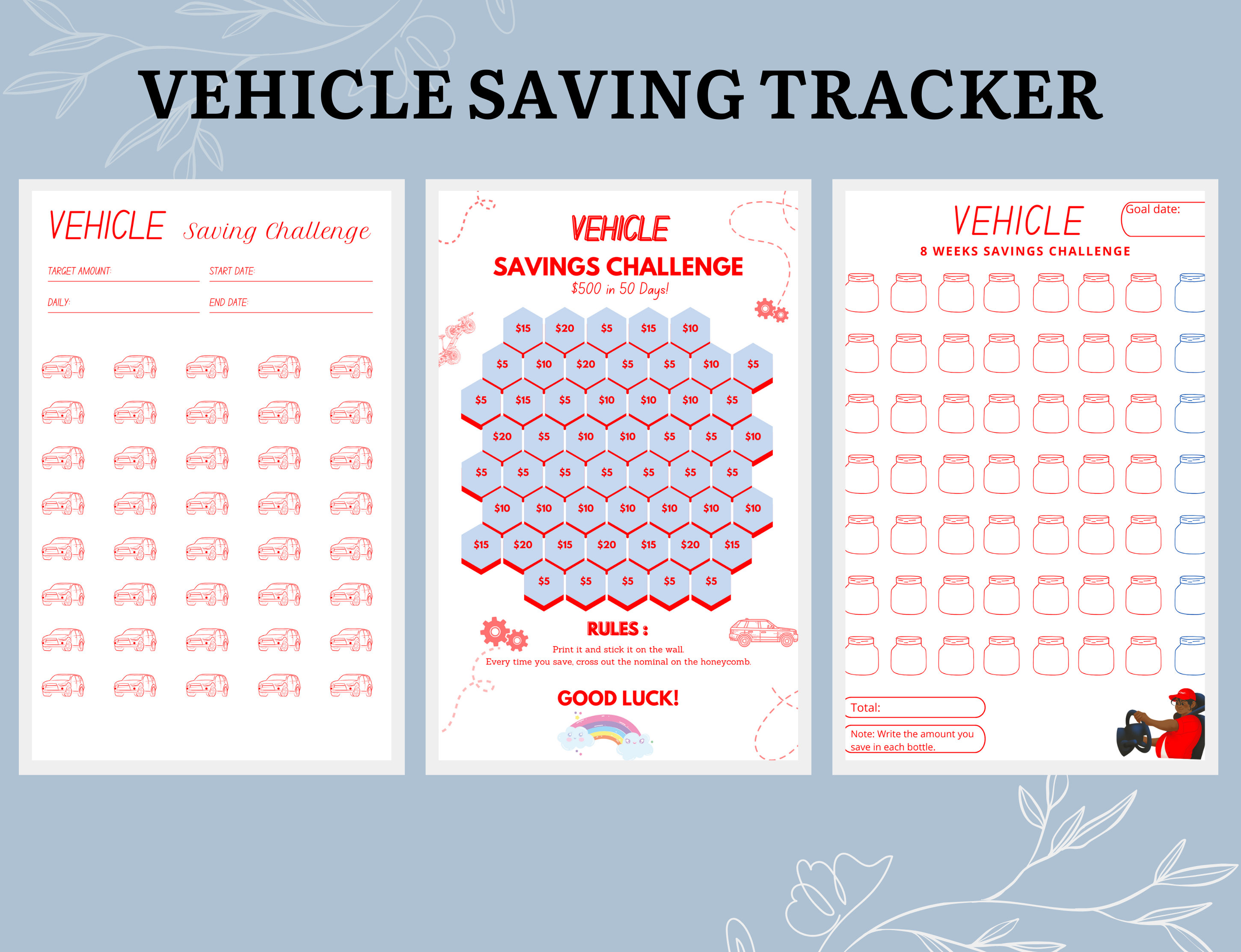 Vehicle Saving Challenge | Car Savings Challenge Printable| Saving ...