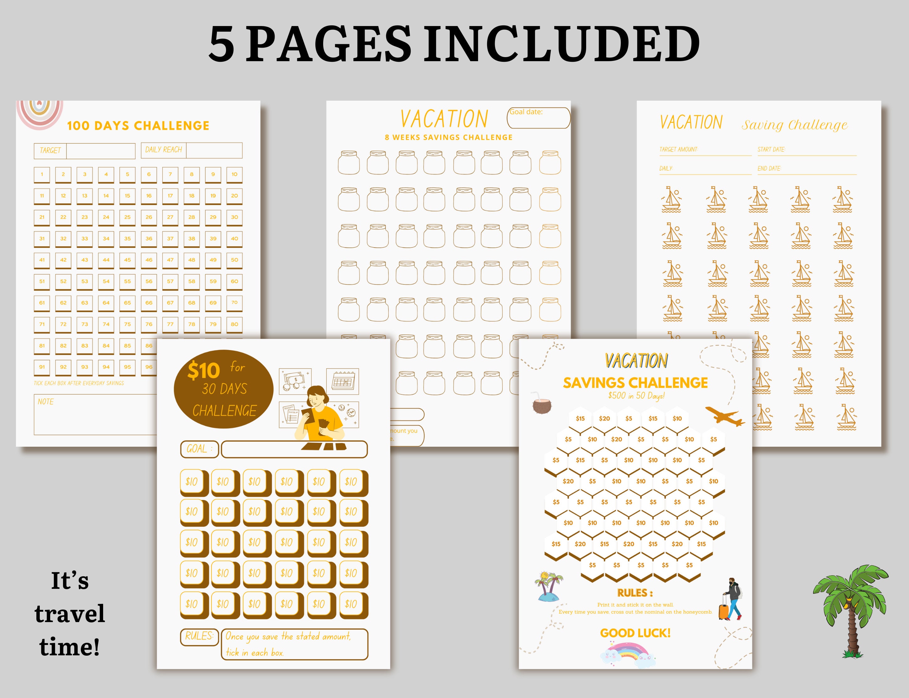 Family Vacation Savings Challenge Bundle| 5 Pages Saving Pages ...