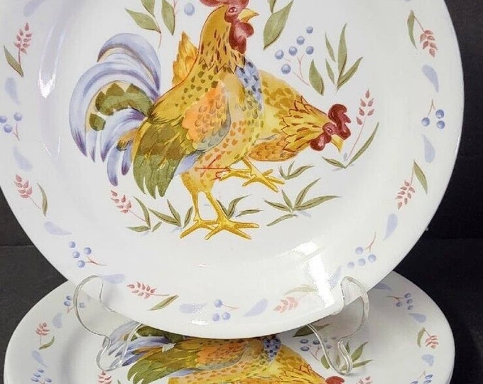 4 Corelle COUNTRY MORNING 10-1/4 Dinner Plates Roosters Chickens - Etsy
