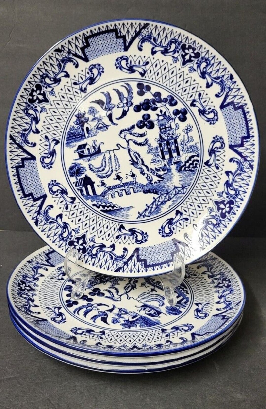 4 Eaton Fine Dining English Willow Blue & White Dinner Plates 10 1/2 ...