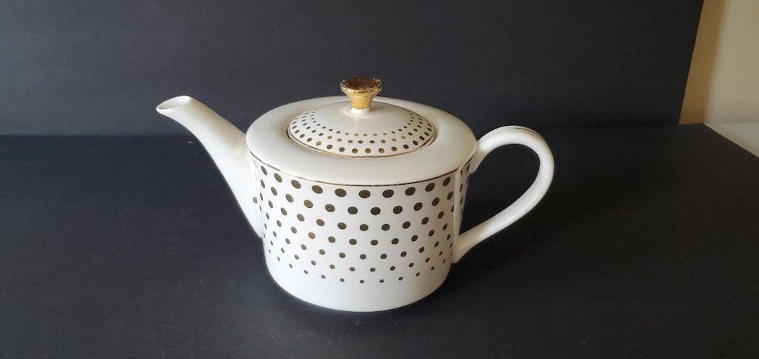 Gracie Tea Ware Tea Pot white Porcelain & Silver Dotes 28 - Etsy
