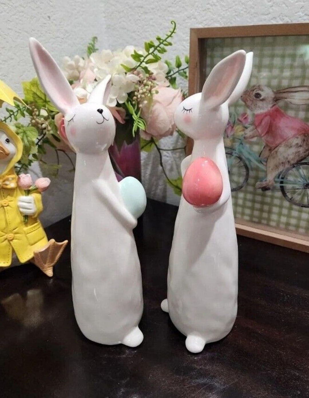 MARTHA STEWART Set of 2 White Ceramic Easter Bunnies / Rabbits With ...