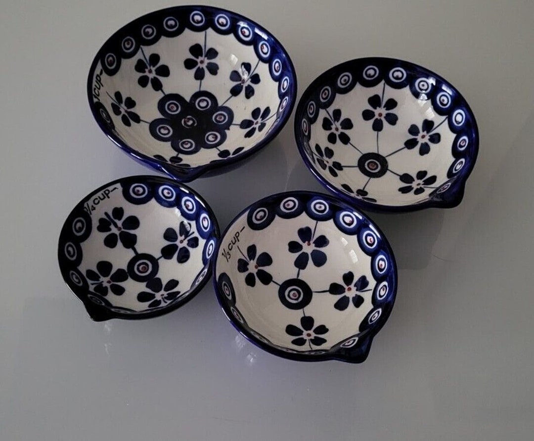 Blue Pottery Stoneware Measuring Cups Signature Set of 4 - Etsy