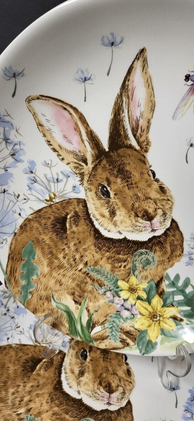 Maxcera Bunny Rabbit Floral Garden Dinner Plates Set of 4 Dragonfly NEW ...