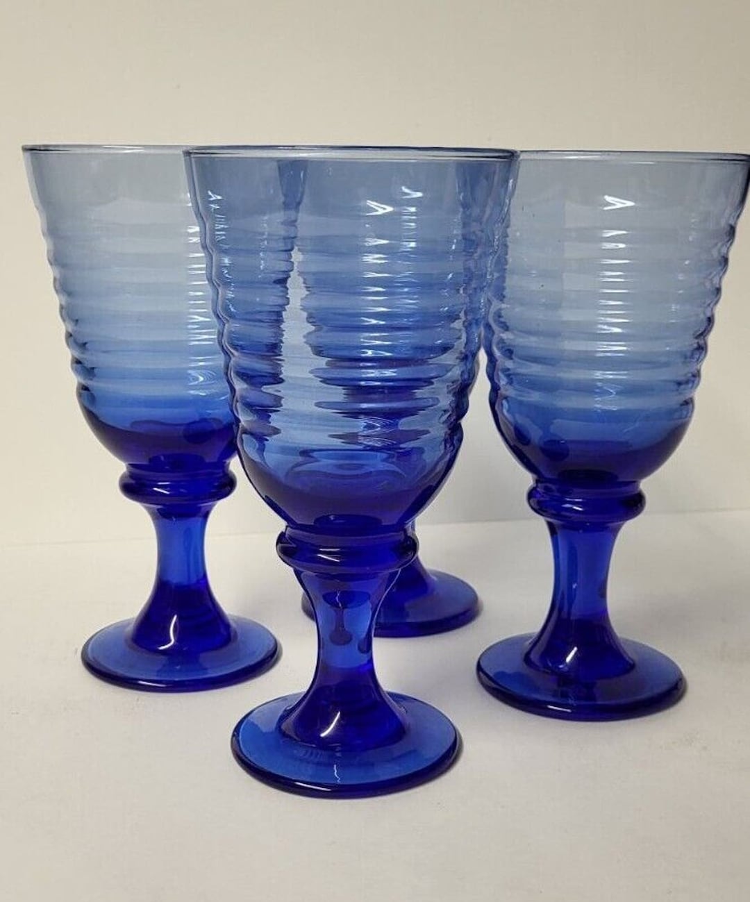 Libby Glass Co. Cobalt Blue Mid Century Beehive Ribbed Goblet's Set 4 Glasses preowned - Etsy