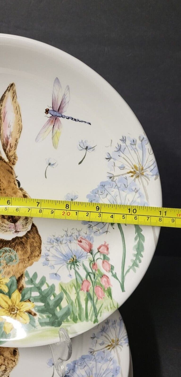 Maxcera Bunny Rabbit Floral Garden Dinner Plates Set of 4 Dragonfly NEW ...