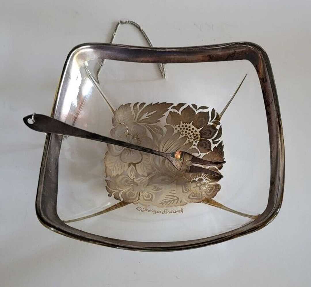 Georges Briard 24K Gold Plated Fork Attached to Square Pickle Dish - Etsy