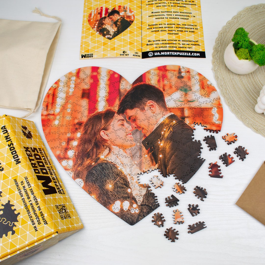 Personalized Heart Photo Puzzle, Romantic Gift for Anniversary, Wooden ...