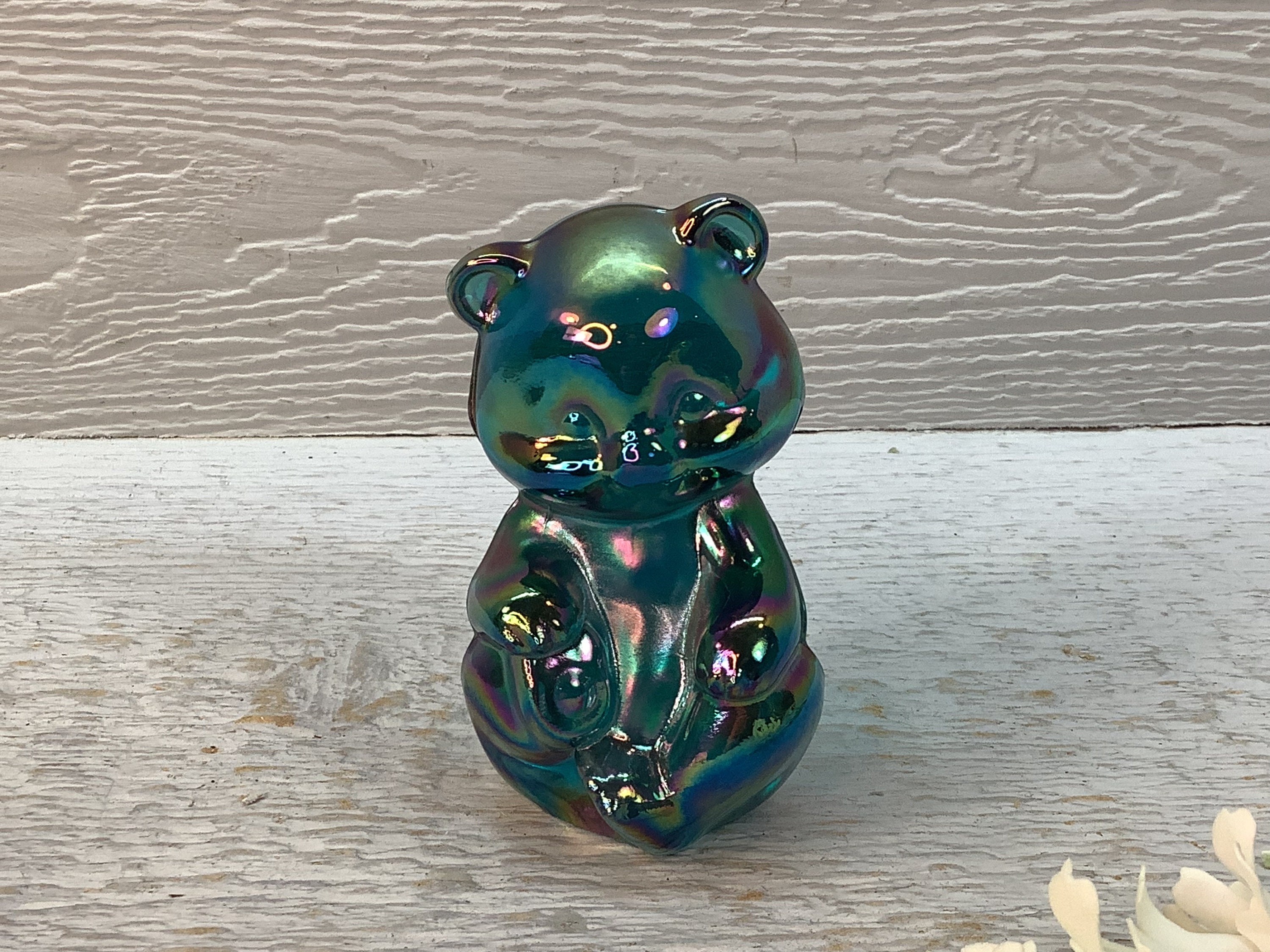 Vintage Fenton Carnival Glass Bear Figurine: Iridescent Green Purple - Etsy
