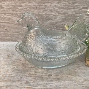 Vintage Clear Glass Nesting Chicken Dish/ Clear Glass Hen Dish With Lid ...