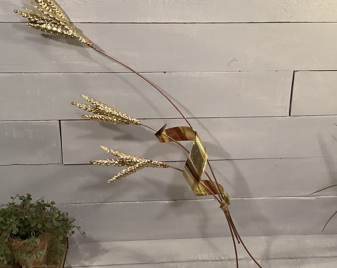 Vintage Brass Metal Wheat Spray Wall Decor/ Mid Century Wall Art/ Brass ...