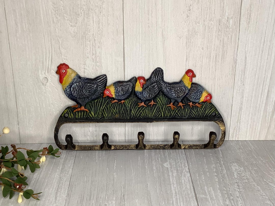 Vintage Cast Iron Family of Chickens Wall Hooks/ Chicken, Hen Metal Key ...