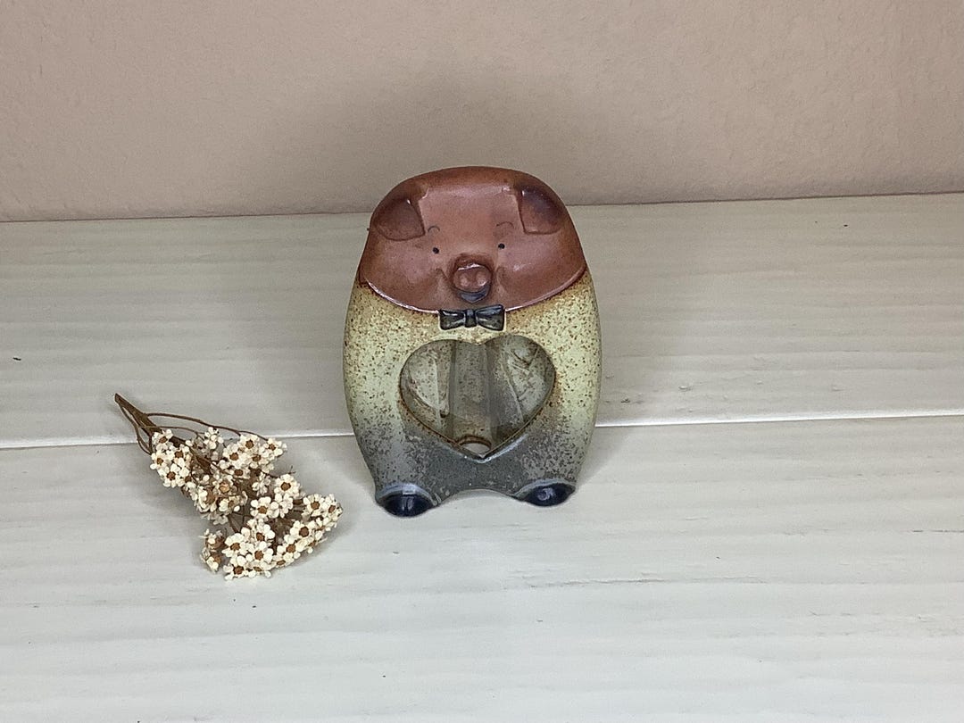 Vintage Stoneware Pig Picture Frame/ Heart Opening Ceramic Poggy Photo ...