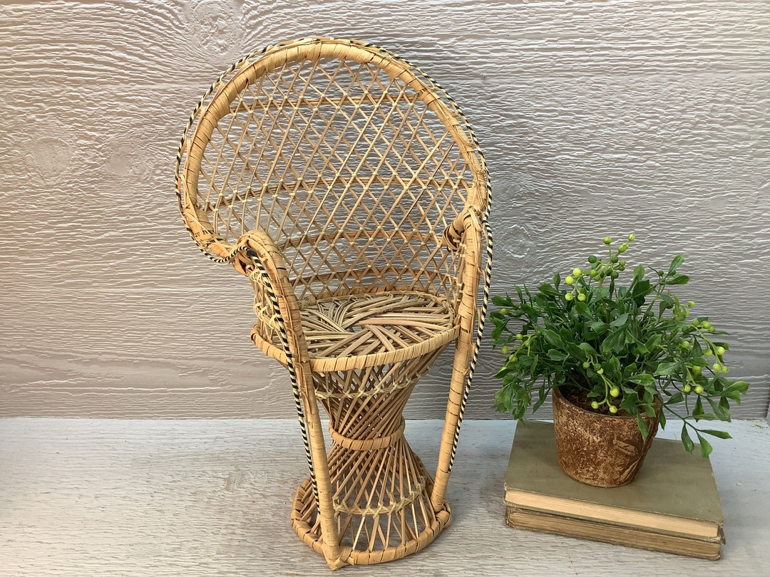 Vintage Wicker Fan Chair Plant Stand/ Wicker Peacock Chair/ Woven ...