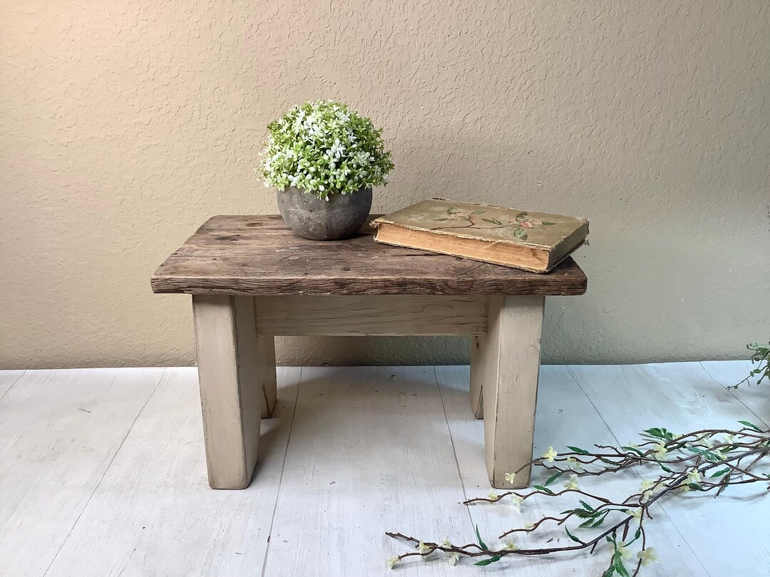 Old Wooden Footstool/ Rustic Step Stool, Painted & Reclaimed Wood ...