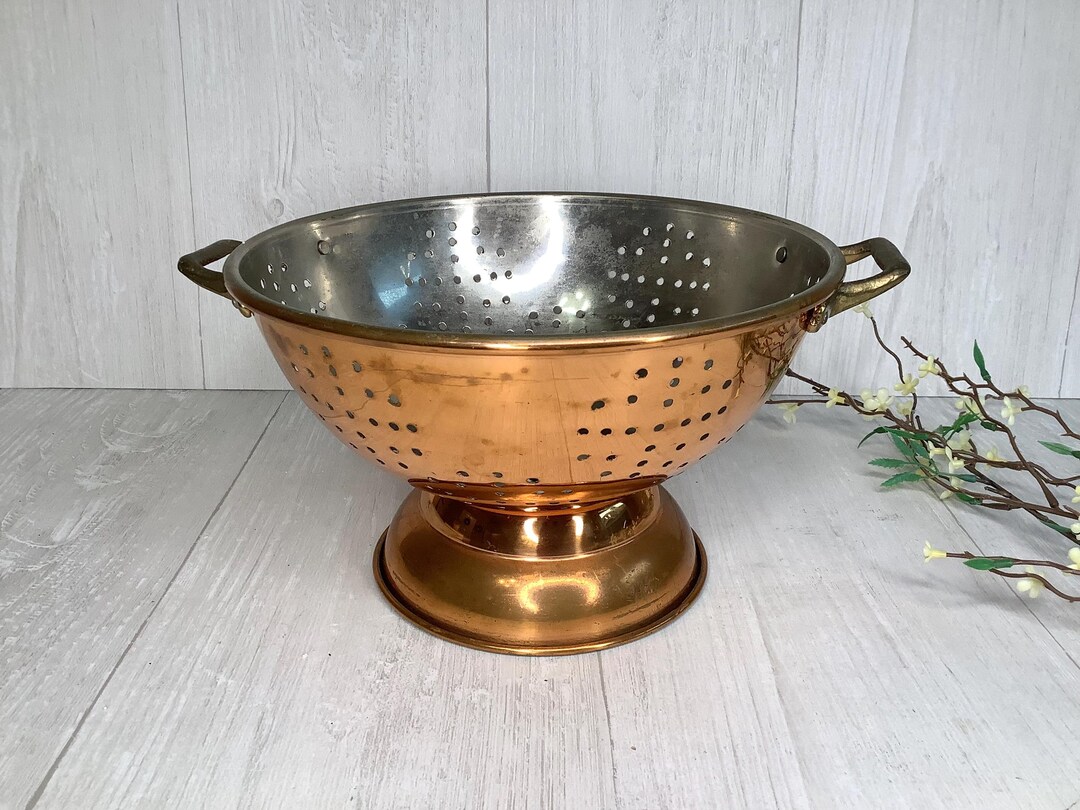 Vintage Pedestal Copper Colander/ Brass & Copper Footed Colander ...