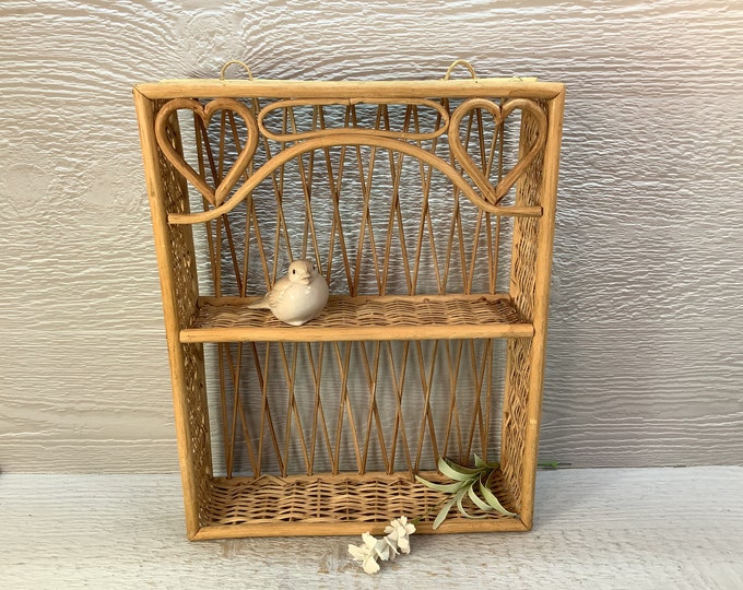 Vintage Woven Wicker Display Shelf/ Small Wicker, Bamboo Wall Shelf/ 15 ...