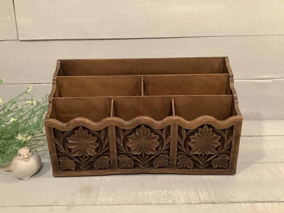 Vintage Carved Faux Wood Mail Sorter/ Letter Organizer/ Mail Storage ...