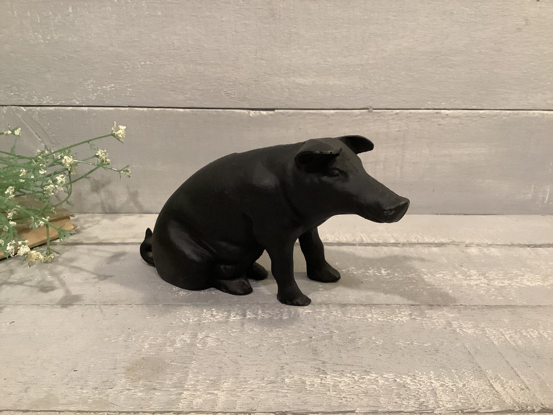 Vintage Black Cast Iron Piggy Bank/ Metal Pig Bank Figurine/ - Etsy
