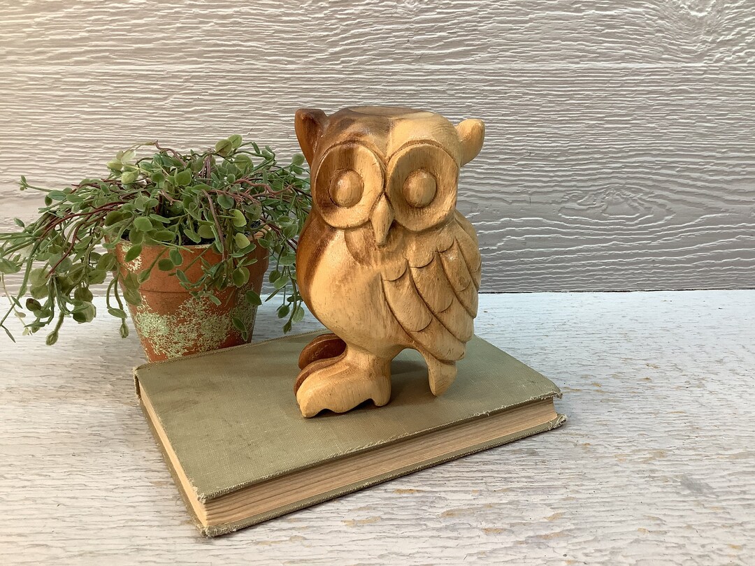 Hand Carved Wood Owl Wall Art: Rustic Boho Sculpture - Etsy