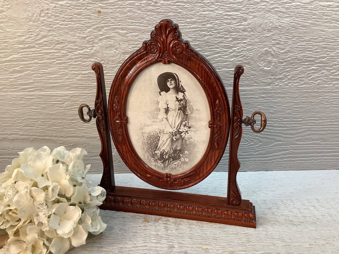 Vintage Ornate Oval Faux Wood Swing Frame/ Victorian Style Swivel Tilt ...