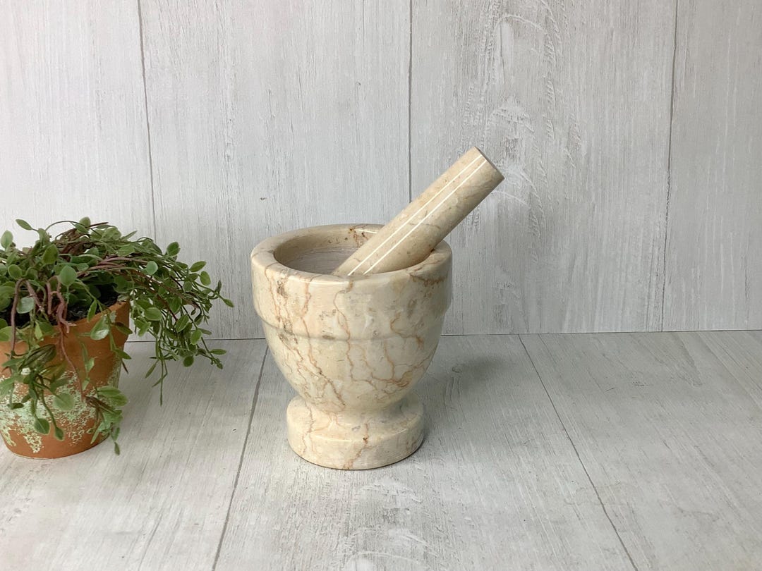 Beige Marble Mortar and Pestle Set: Farmhouse Kitchen Grinding Tool - Etsy