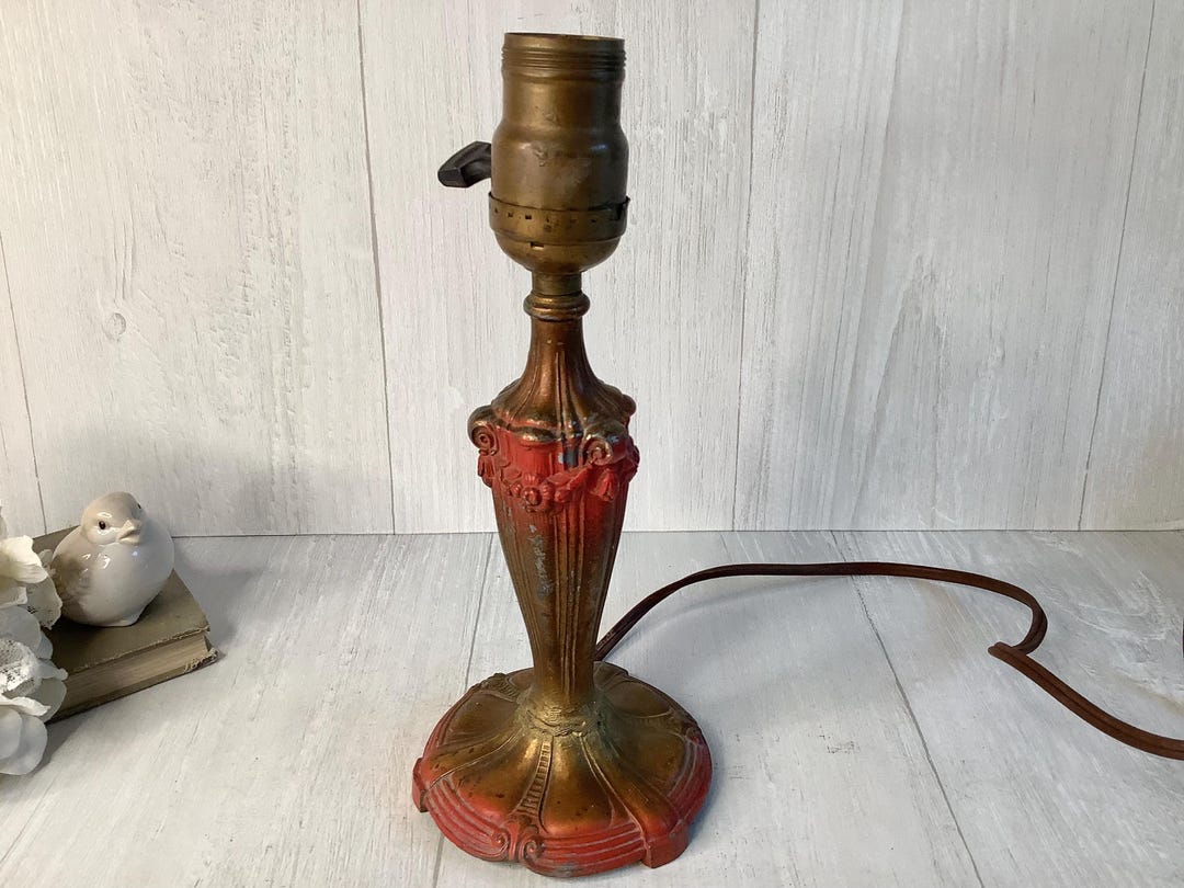 Vintage Art Deco Brass Lamp Base: Red & Gold Accent Lamp - Etsy