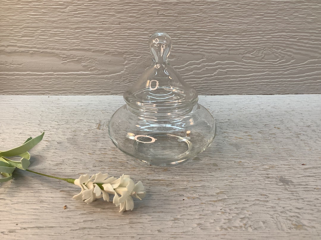 Vintage Clear Glass Apothecary Storage Jar/ Cute Decorative Glass ...