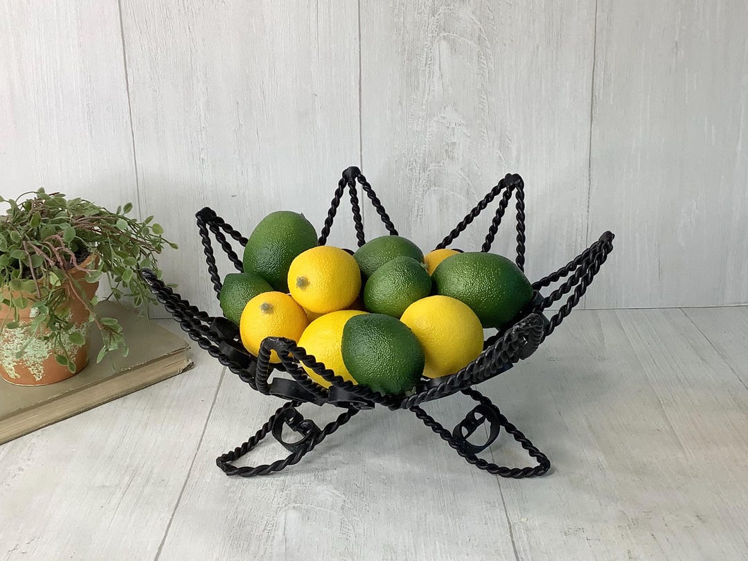 Vintage Black Wrought Iron Fruit Basket: Spanish Revival Cottagecore ...