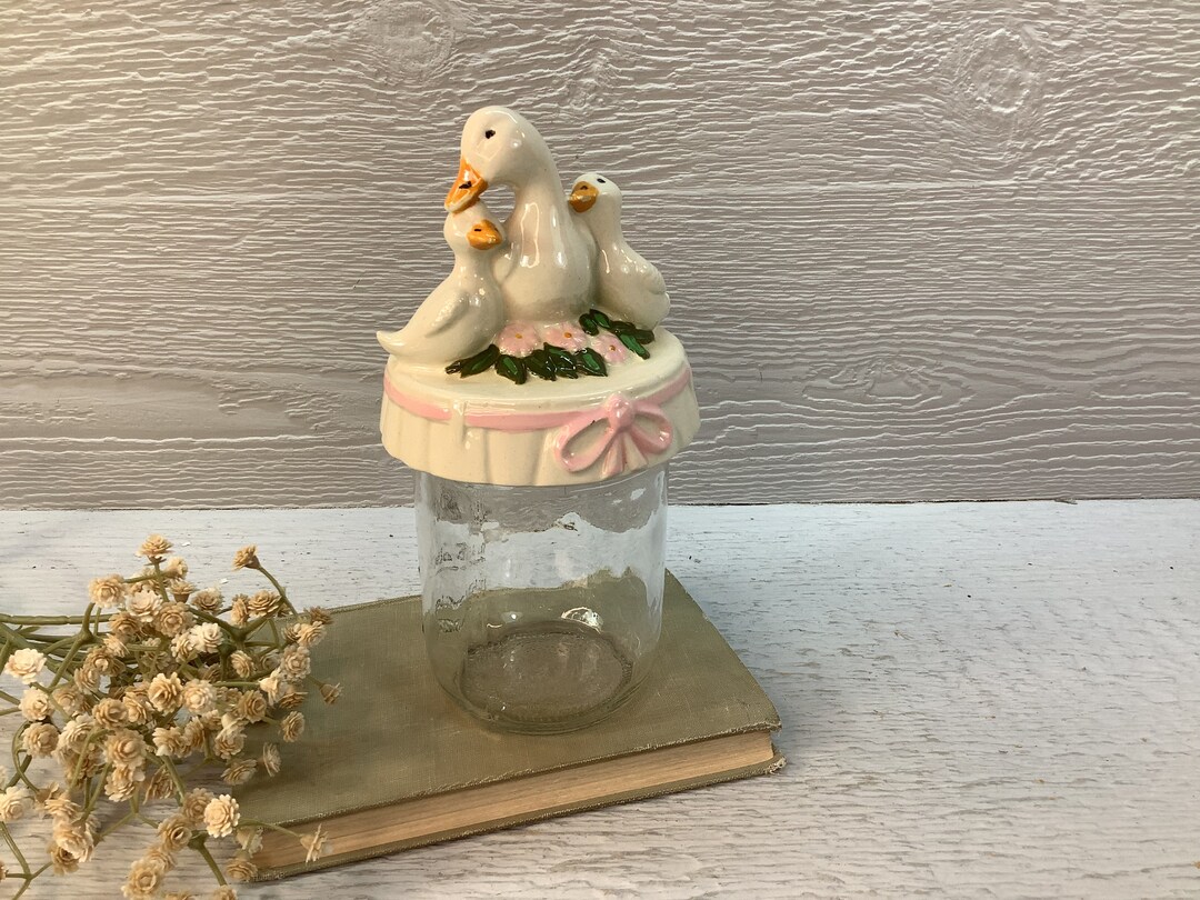 Vintage Mason Jar Lid Cover of Geese/ Wide Mouth Lid/ Ceramic Duck Jar ...