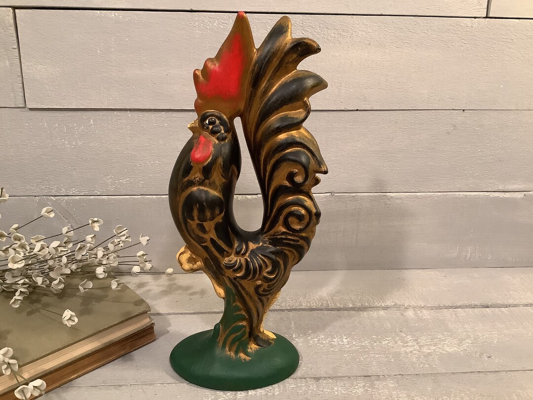 Vintage Painted Rooster Chicken Figurine/ Tall 12" Hand Painted Rooster ...